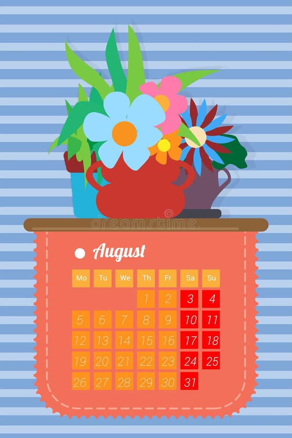 Calendar for the Summer Month August for the Summer Season. Stock ...