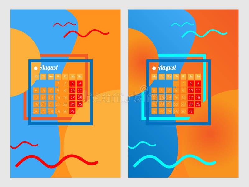 Calendar for the Summer Month August for the Summer Season. Stock ...