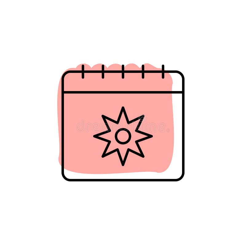 Calendar, Sun with Color Shadow Vector Icon in Calendar Set Stock ...