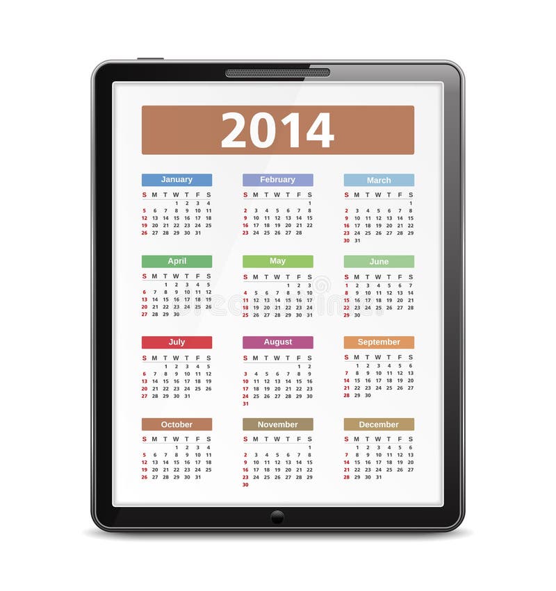2014 Calendar in Tablet PC stock vector. Illustration of vector - 33568051