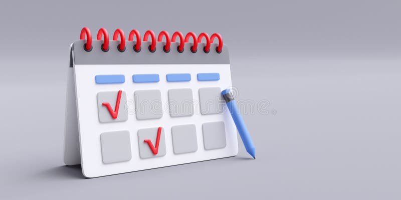 Calendar, Task Check List. Table Organizer and Pencil, Checkmarks, 3d ...