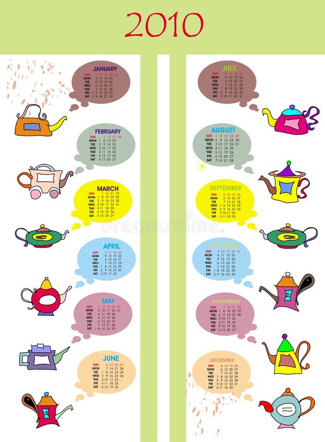 Calendar with tea-pots stock vector. Illustration of annual - 10874646
