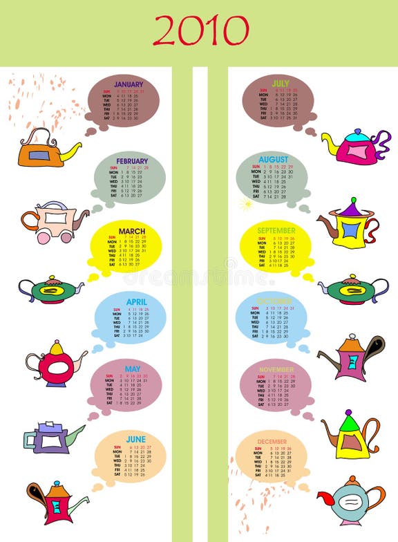 Calendar with tea-pots stock vector. Illustration of annual - 10874646
