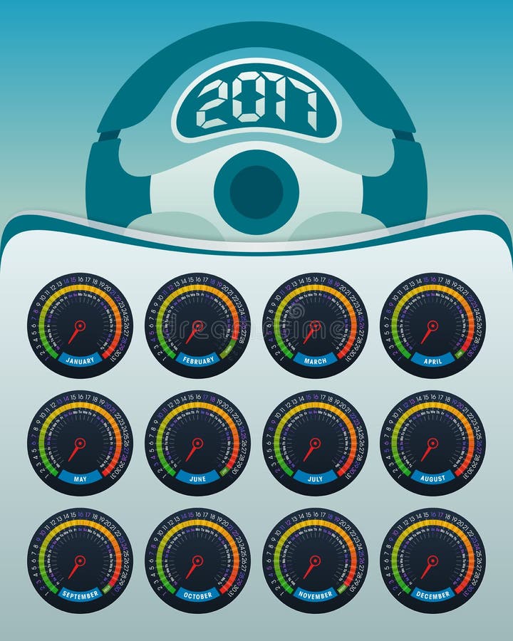 Calendar 2017 Template with Colorful Speedometer Dashboard Theme Stock ...