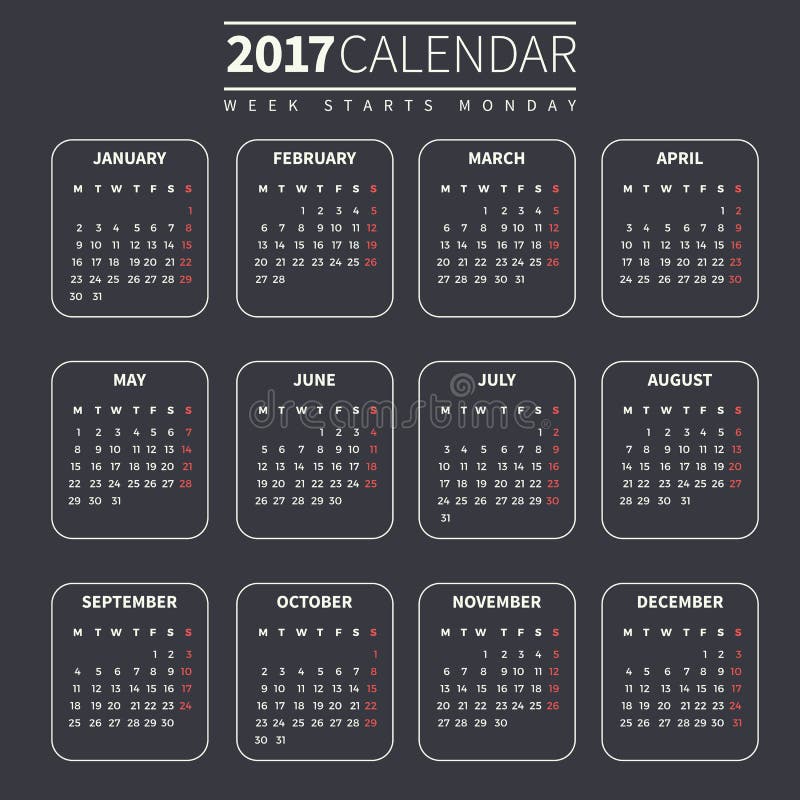 Calendar template for 2017 stock vector. Illustration of sheet - 78636099