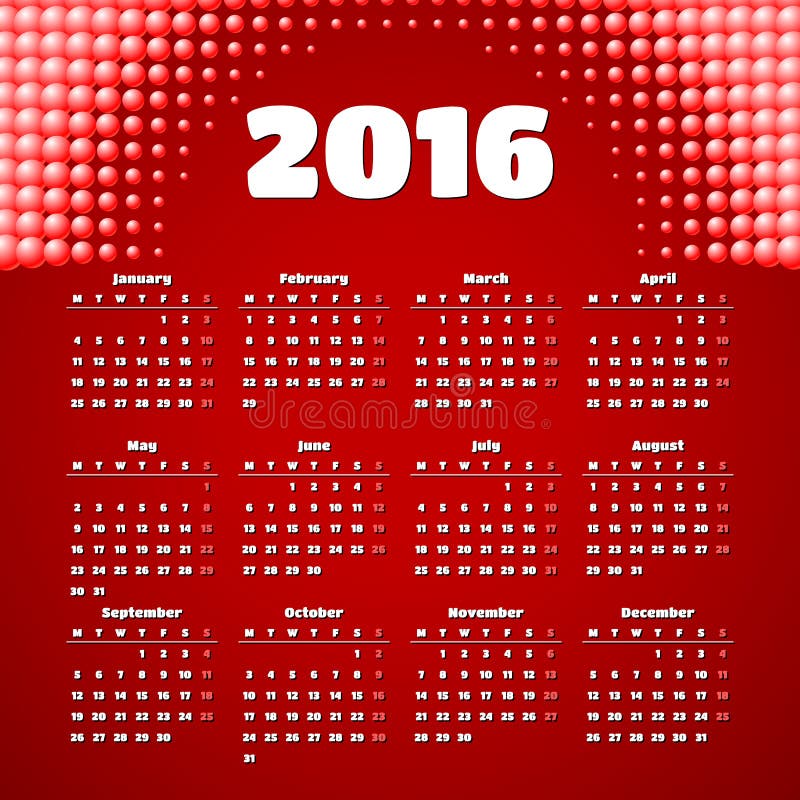 Calendar 2016 Template Design Stock Vector - Illustration of grid, july ...