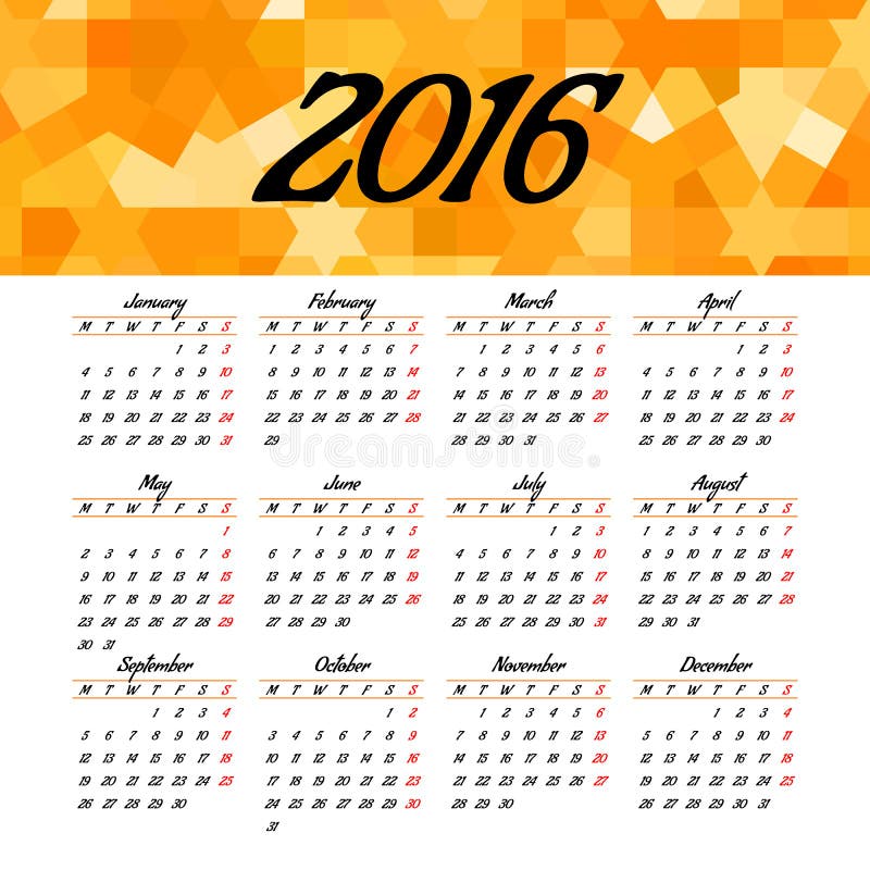 Calendar 2016 Template Design Stock Vector - Illustration of abstract ...