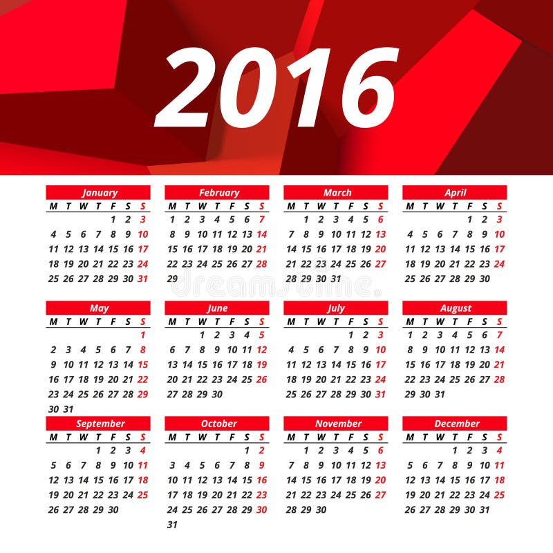 Calendar 2016 Template Design with Header Picture Stock Vector ...