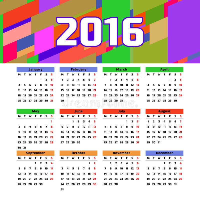 Calendar 2016 Template Design with Header Picture Stock Vector ...