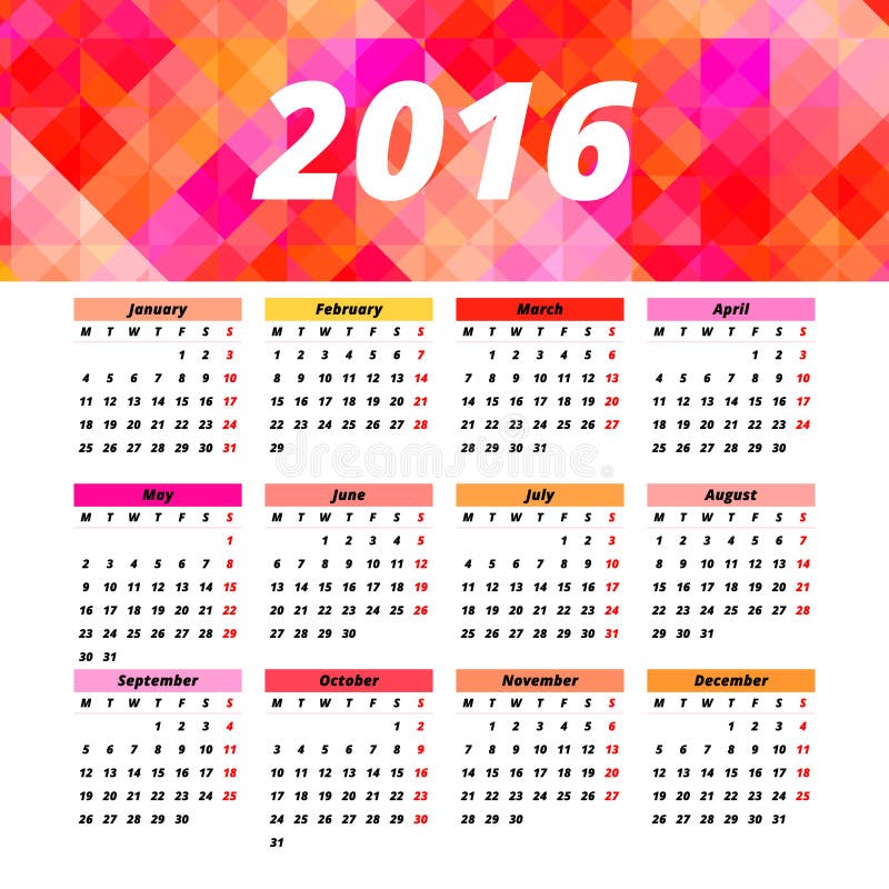 Calendar 2016 Template Design with Header Picture Stock Vector ...