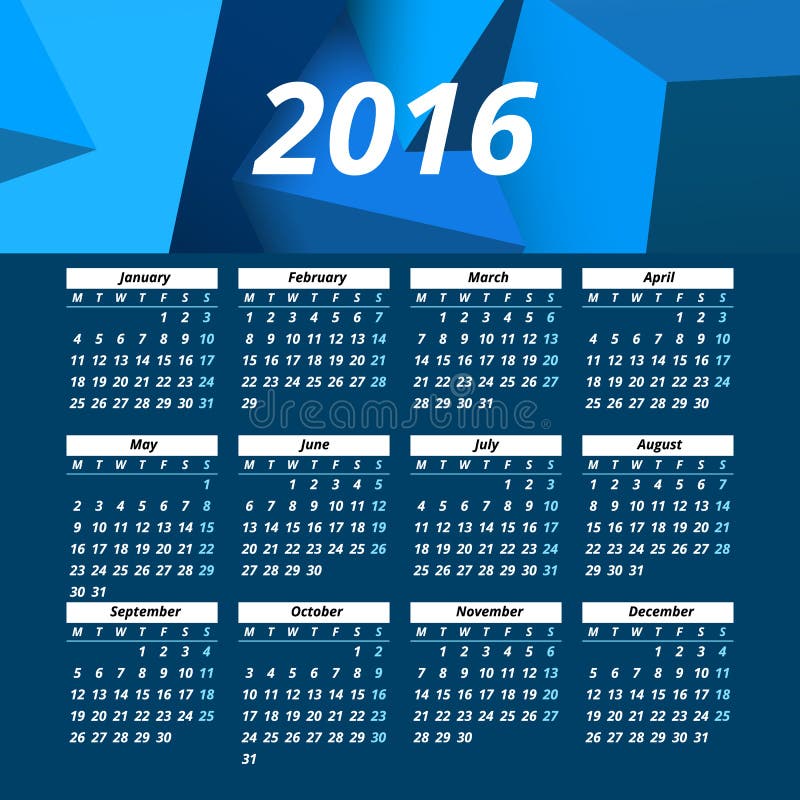 Calendar 2016 Template Design with Header Picture Stock Vector ...