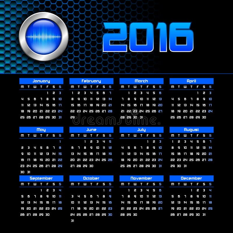 Calendar 2016 Template Design with Header Picture Stock Vector ...