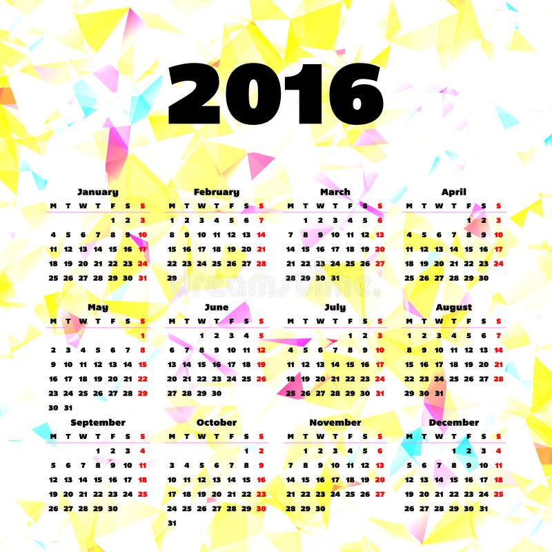 Calendar 2016 Template Design with Header Picture Stock Vector ...