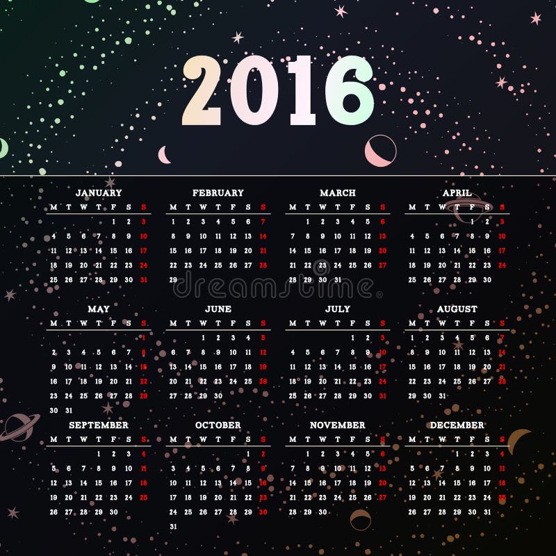 Calendar 2016 Template Design with Header Picture Stock Vector ...
