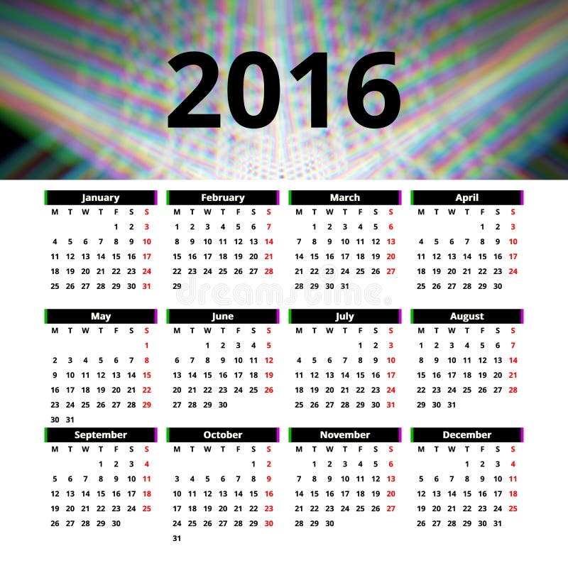 Calendar 2016 Template Design with Header Picture Stock Vector ...
