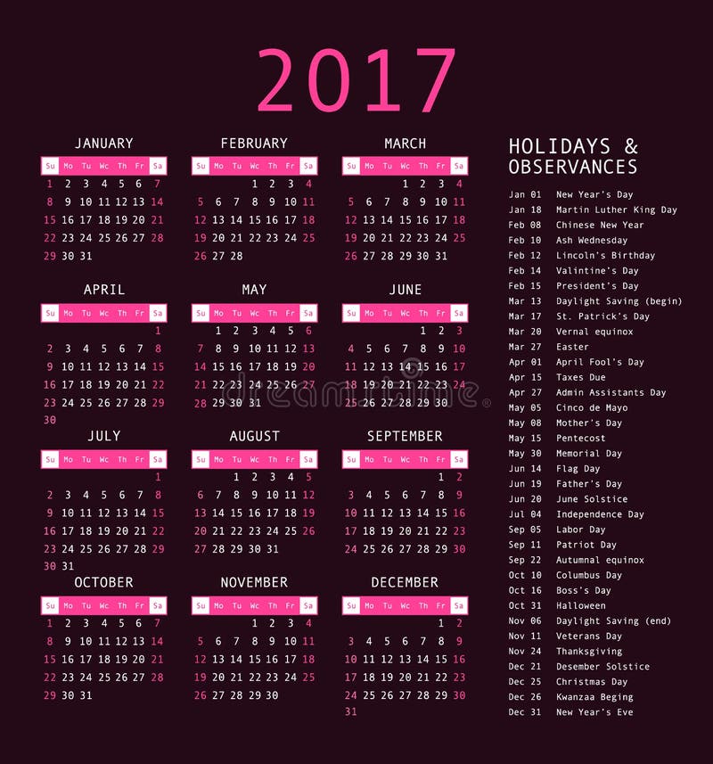 Calendar Template for 2017. Stock Illustration - Illustration of month ...