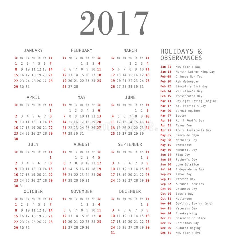 Calendar Template for 2017. Stock Illustration - Illustration of ...