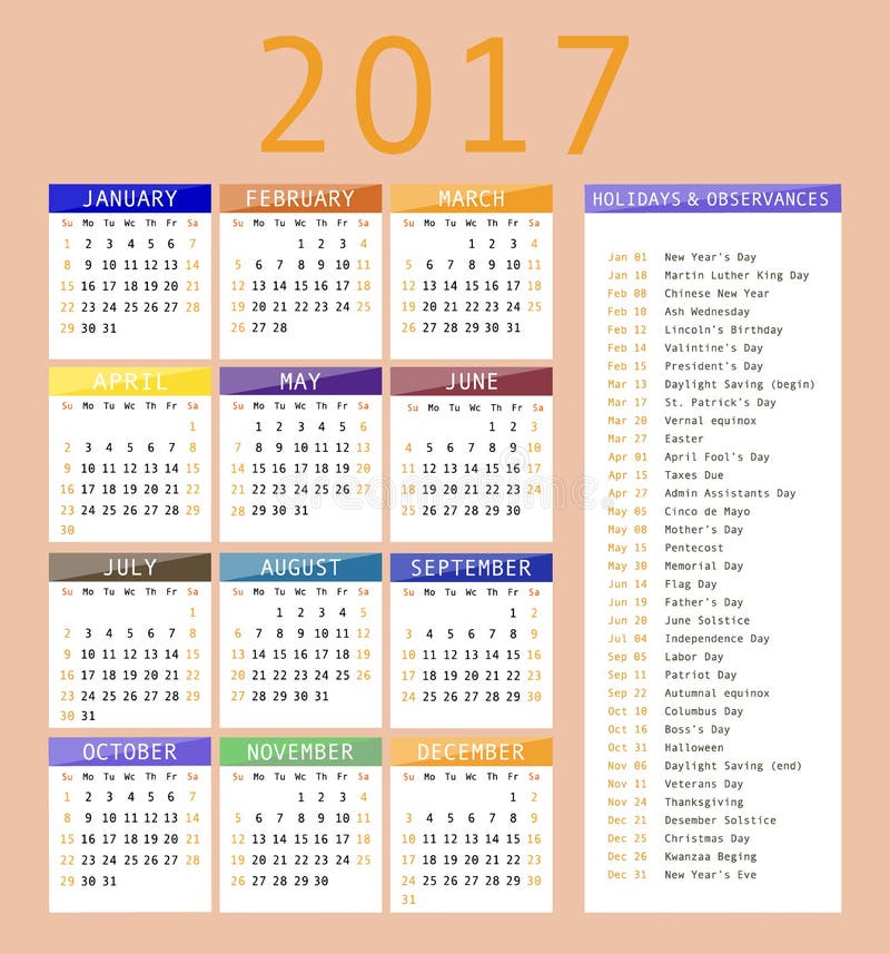 Calendar Template for 2017. Stock Illustration - Illustration of ...