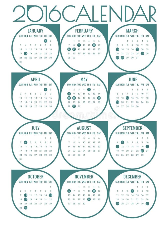 Editable 2016 Calendar Stock Illustrations – 196 Editable 2016 Calendar ...