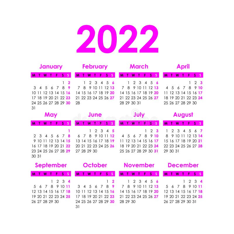 2022 Calendar Template Monday Stock Vector - Illustration of page ...