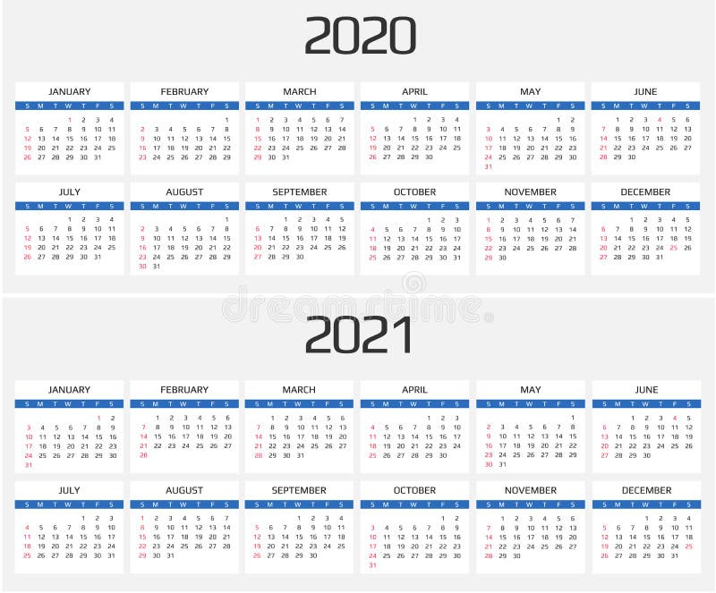 Calendar 2020 and 2021 Template. 12 Months. Include Holiday Event Stock ...