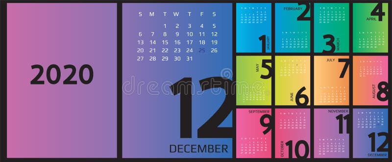 Calendar 2020 and 2021 Template. 12 Months. Include Holiday Event Stock ...
