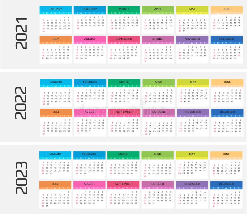 Calendar 2021 and 2022,2023 Template. 12 Months Stock Vector ...