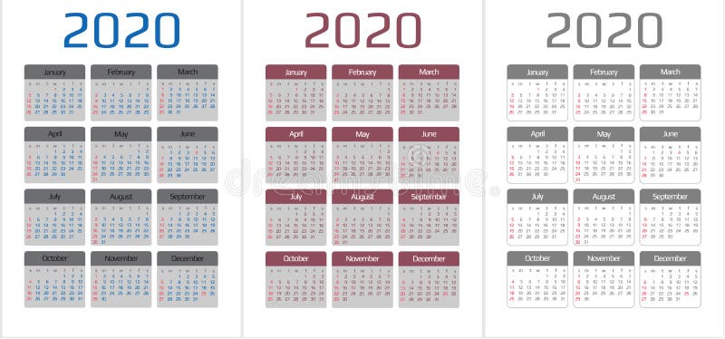 Calendar 2020 Template. 12 Months. Include Holiday Event. Week Starts ...