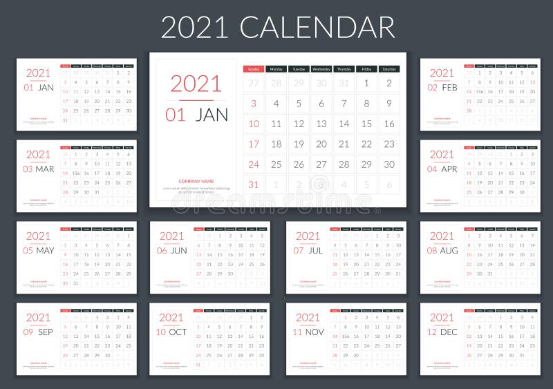 2021 Calendar Planner with Week Numbers, Basic Design Template Stock ...