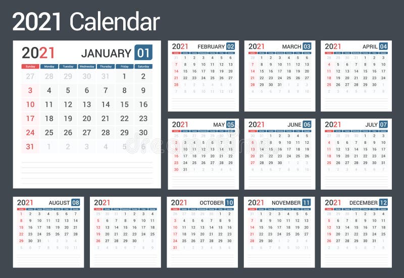 2021 Calendar Planner with Week Numbers, Basic Design Template Stock ...