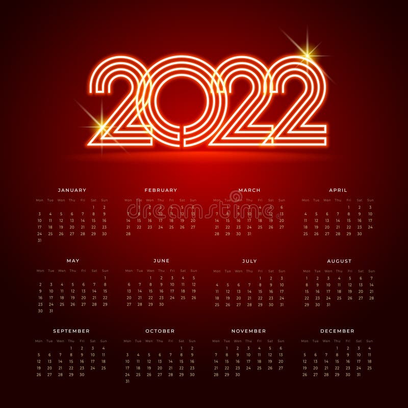 Calendar Template of 2022 in Red Color Stock Vector - Illustration of ...
