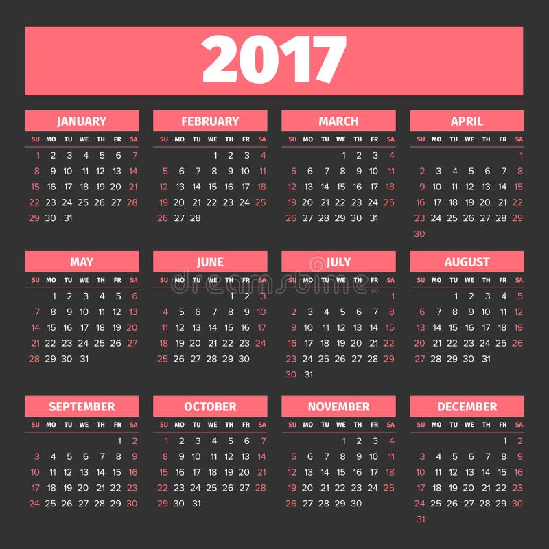 Calendar 2017 Year Vector Design Template Stock Vector - Illustration ...