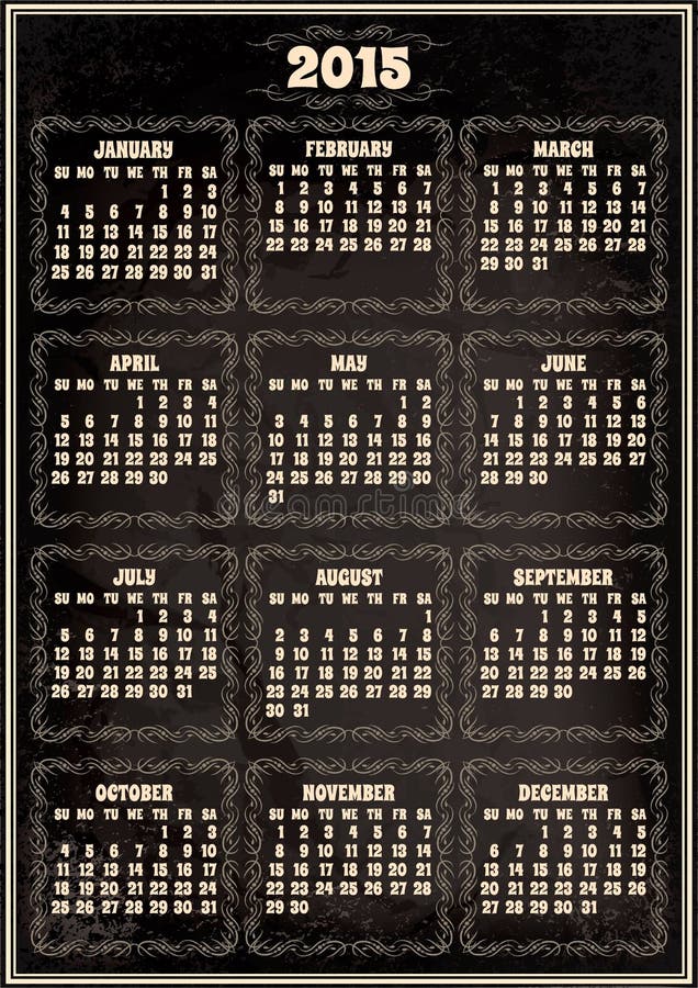 Calendar Template for 2015 in Retro Style Stock Vector - Illustration ...