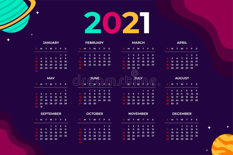 Calendar 2021 Template on a Space Theme Stock Vector - Illustration of ...