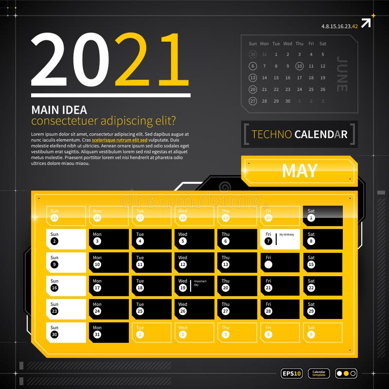 Calendar Template in Techno Style Stock Vector - Illustration of ...