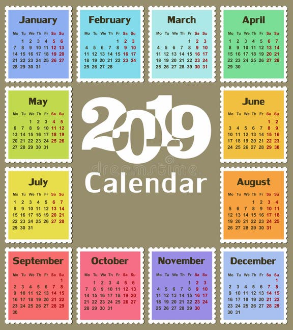 Calendar for 2019. stock vector. Illustration of decade - 107494807