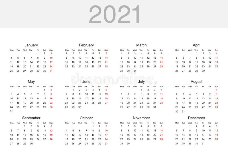 Calendar 2021. Calendar Template for 2021 Year. Calendar, Isolated ...
