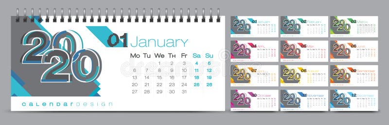Calendar Template for 2020 Year. Vector and Typographic Planner Diary ...