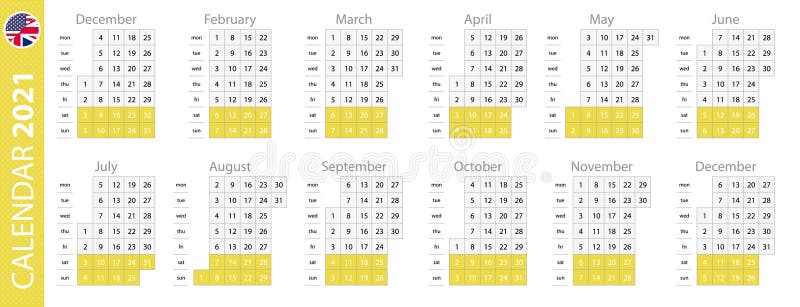 Calendar Template for 2021 Year, Vertical Grid Design Stock Vector ...
