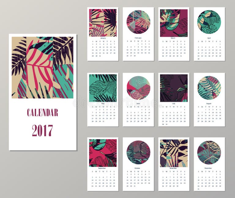Calendar 2017. Templates with Creativetropical Textures. Stock ...