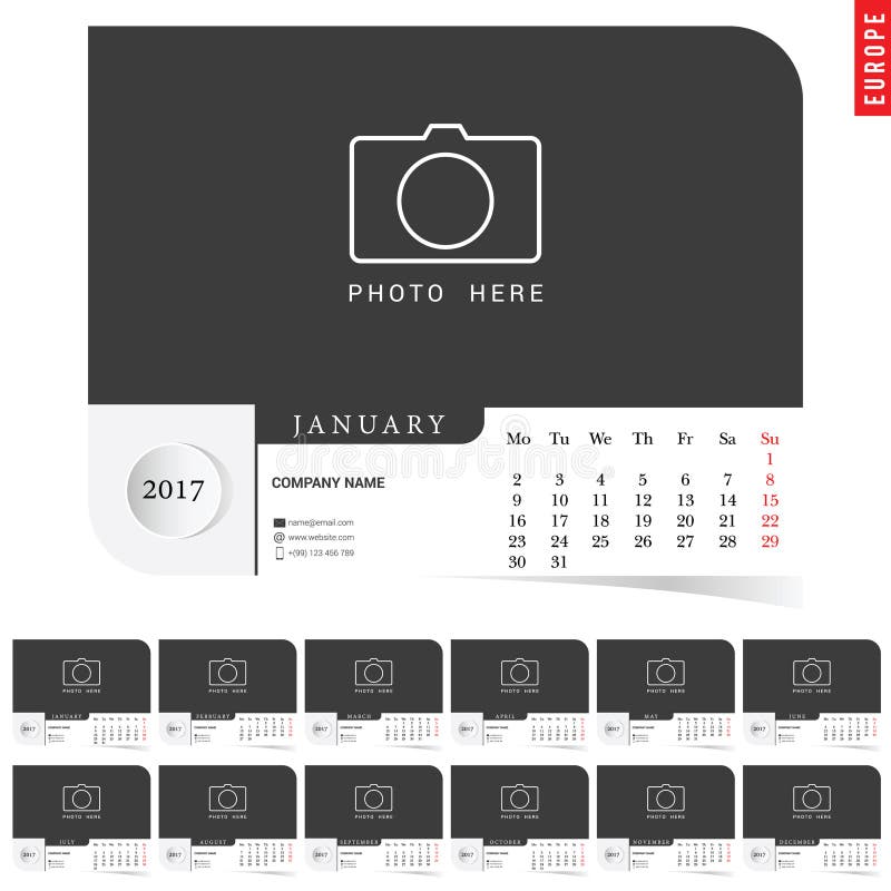 Calendar Templates 2017 for Europe Illustration Stock Vector ...
