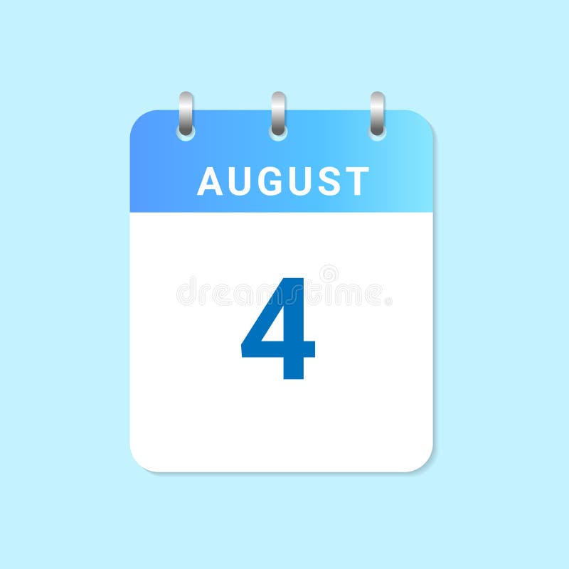 Daily Calendar 4th of August Month on White Paper Note Stock Vector ...