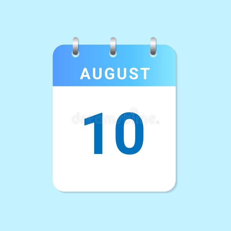 Daily Calendar 10th of August Month on White Paper Note Stock Vector ...