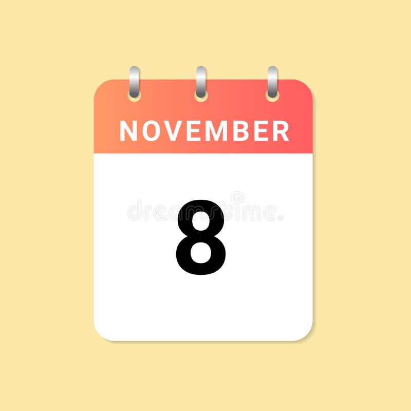 Daily Calendar 8th of November Month on White Paper Note Stock Vector ...