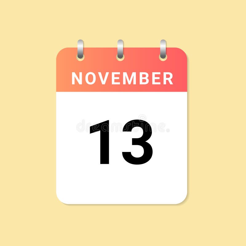 Daily Calendar 13th of November Month on White Paper Note Stock Vector ...