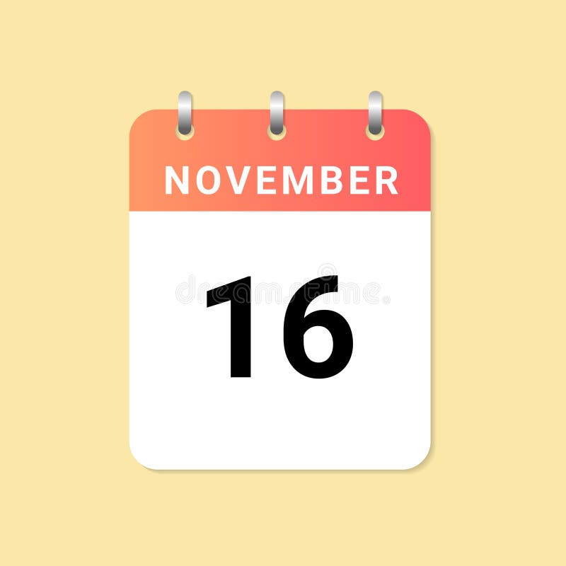 Daily Calendar 16th of November Month on White Paper Note Stock Vector ...