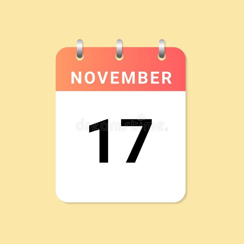 Daily Calendar 17th of November Month on White Paper Note Stock Vector ...