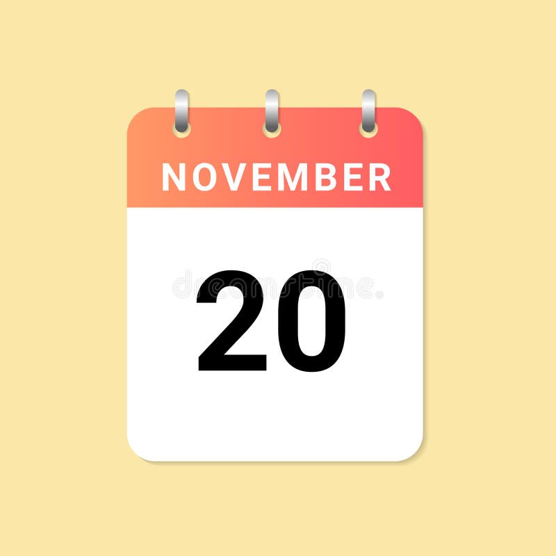 Daily Calendar 20th of November Month on White Paper Note Stock Vector ...