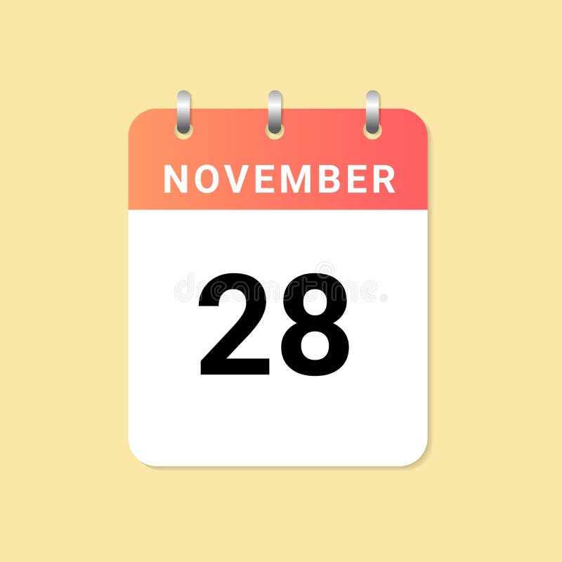 Daily Calendar 28th of November Month on White Paper Note Stock Vector ...