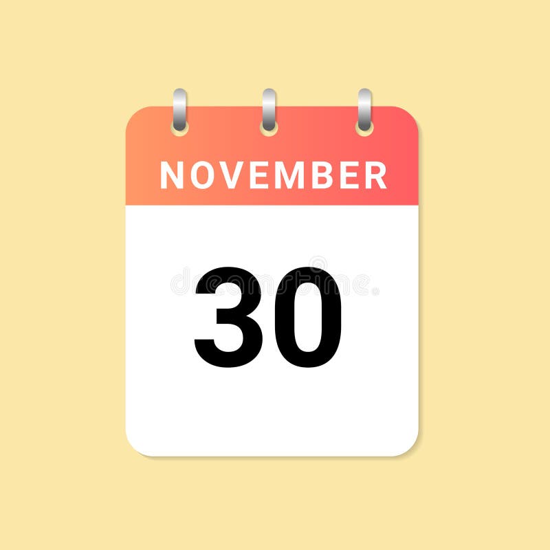 Daily Calendar 30th of November Month on White Paper Note Stock Vector ...